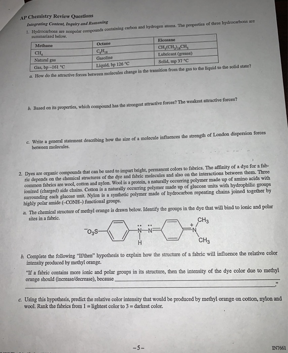 Solved AP Chemistry Review Questions Integrating Content, | Chegg.com