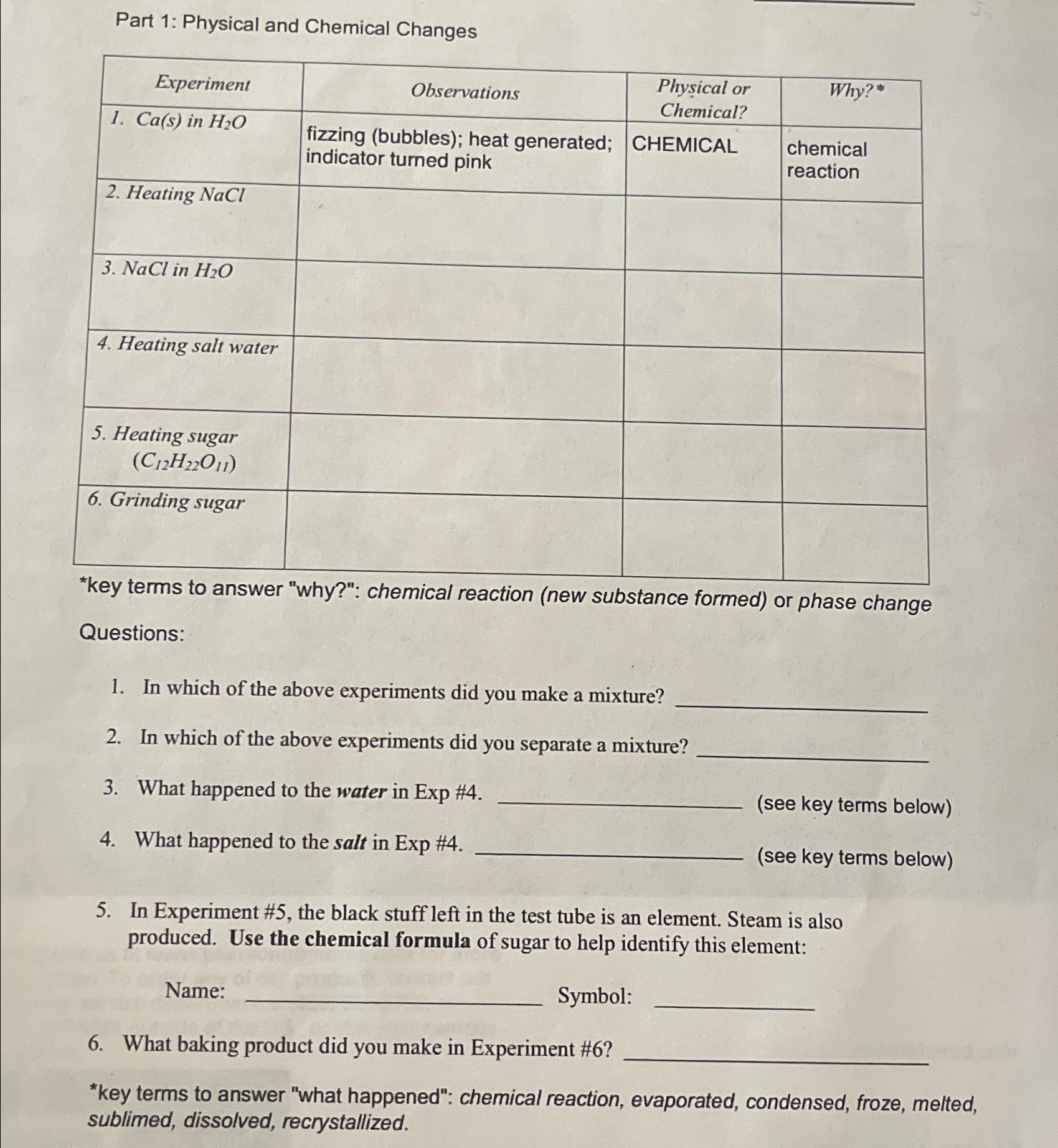 Solved Part 1: Physical and Chemical | Chegg.com