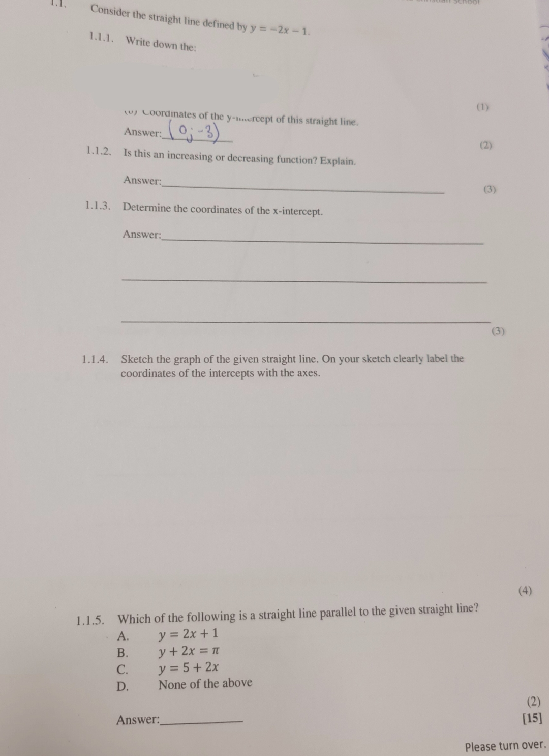 Solved Consider the straight line defined by y=-2x-1.1.1.1. | Chegg.com