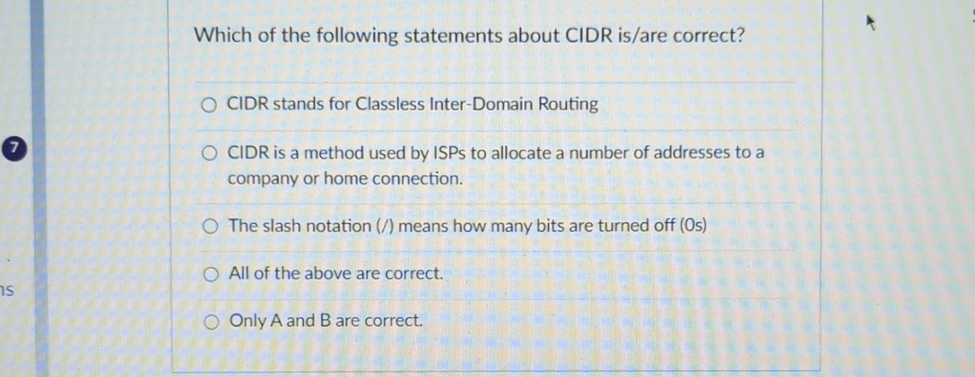 Solved Which of the following statements about CIDR is/are | Chegg.com