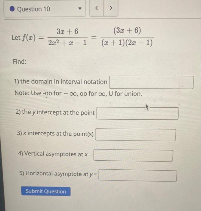 Solved f(x)=2x2+x−13x+6=(x+1)(2x−1)(3x+6) | Chegg.com