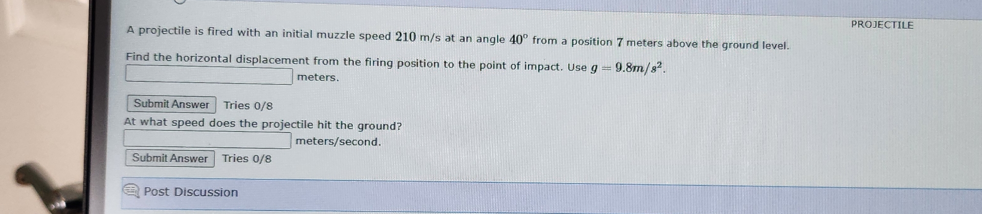 Solved A projectile is fired with an initial muzzle speed | Chegg.com