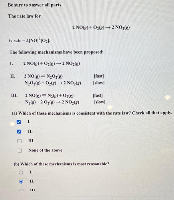 Solved Be sure to answer all parts. The rate law for | Chegg.com