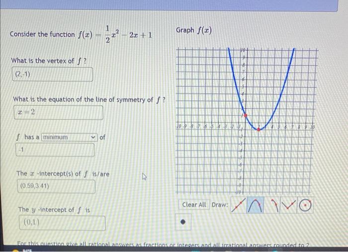 Solved Consider the function f(x)=21x2−2x+1 Graph f(x) What | Chegg.com