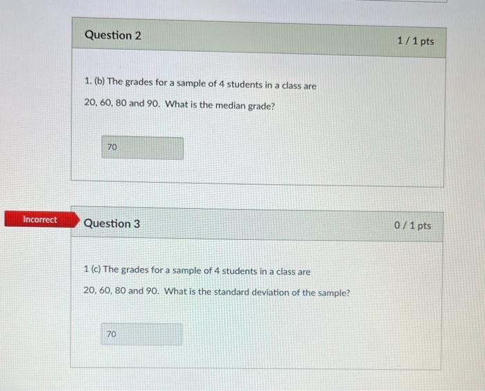 Solved 1. (b) The grades for a sample of 4 students in a | Chegg.com