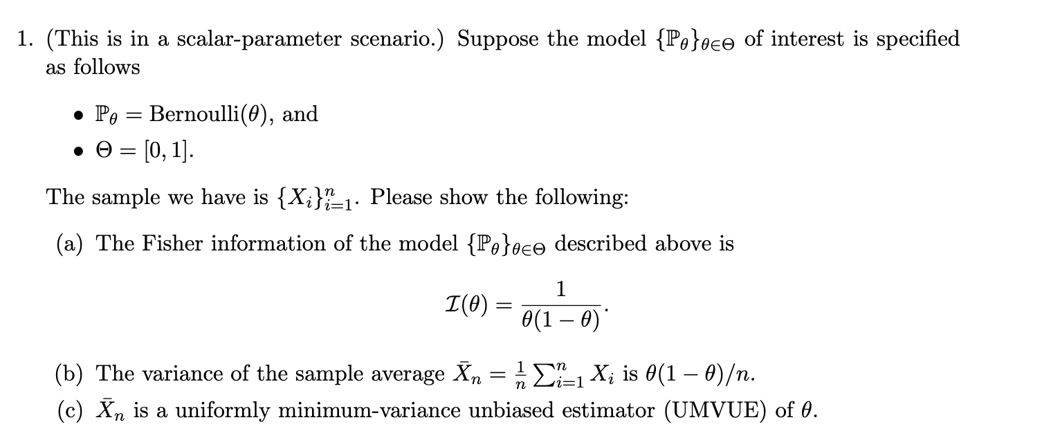 Solved (This is in a scalar-parameter scenario.) ﻿Suppose | Chegg.com