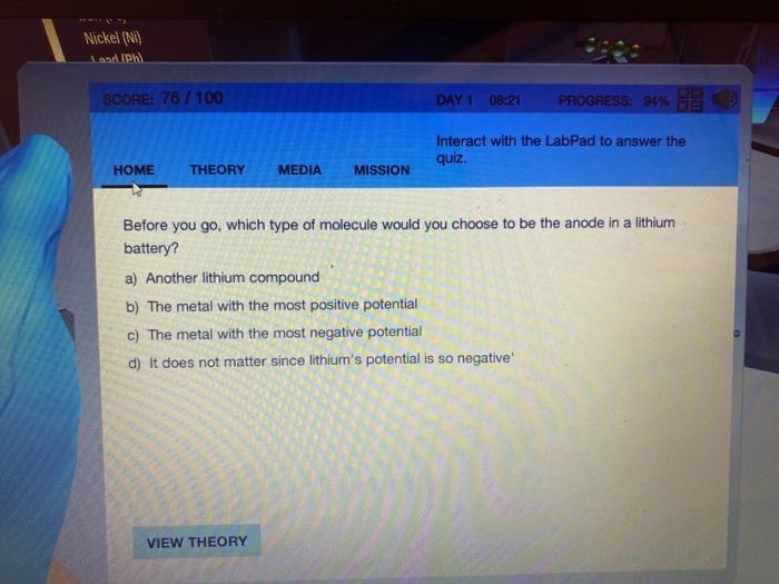 Solved Nickel (Ni) od Iph SCORE: 78/100 DAY 1 08:21 | Chegg.com