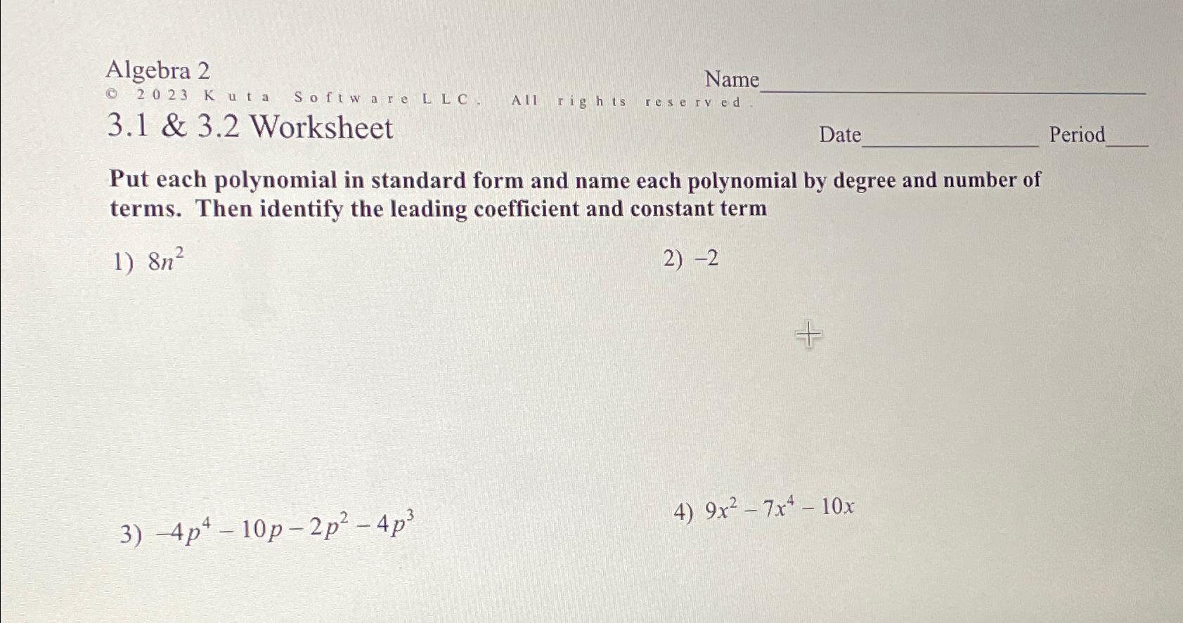Solved Algebra 2Name2023K ﻿uta Software L LC. ﻿All rights | Chegg.com