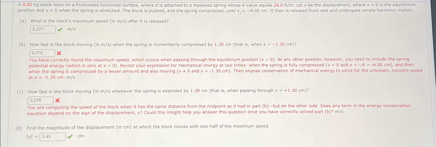 Solved A 0.50 ﻿kg block rests on a frictionless horizontal | Chegg.com