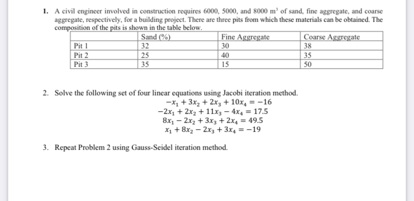 Solved A civil engineer involved in construction requires | Chegg.com