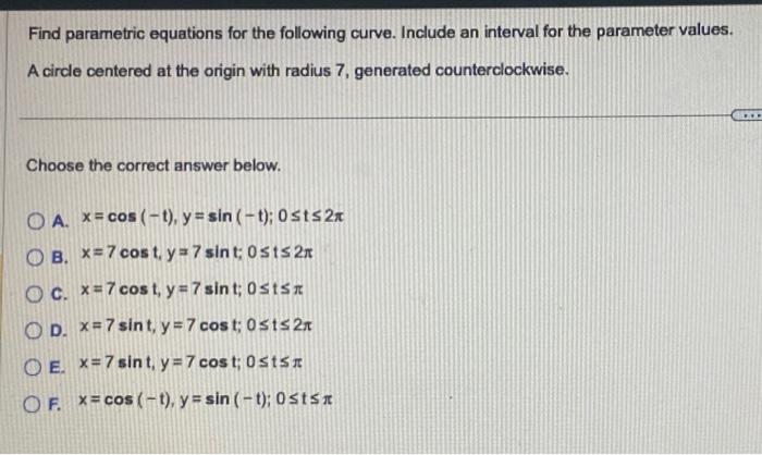 Solved Find parametric equations for the following curve. | Chegg.com