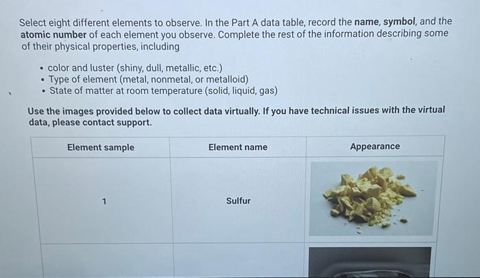 Solved Select eight different elements to observe. In the | Chegg.com