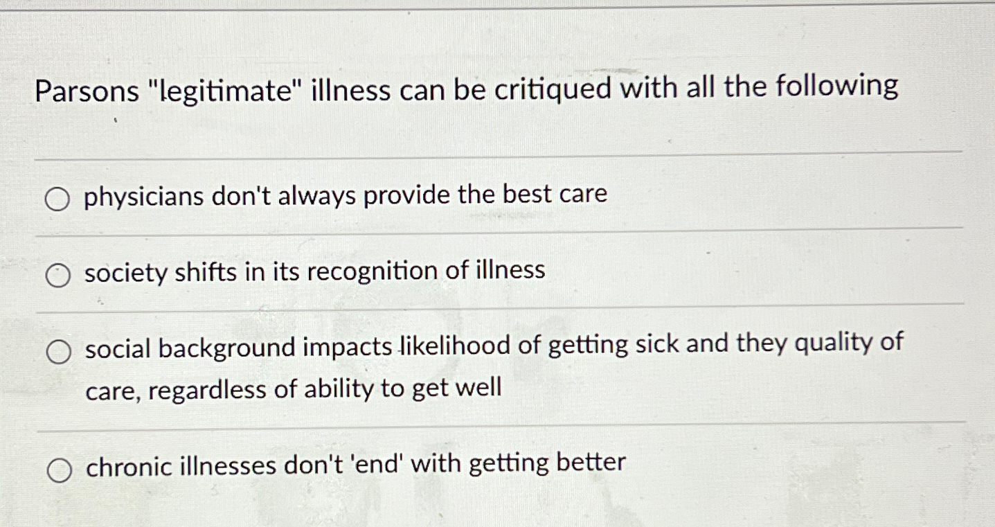 Parsons "legitimate" illness can be critiqued with | Chegg.com
