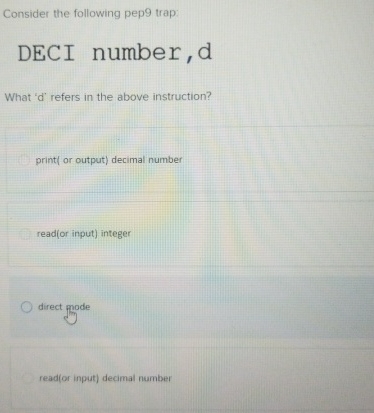 Solved Consider the following pep9 ﻿trap:DECI number, dWhat | Chegg.com
