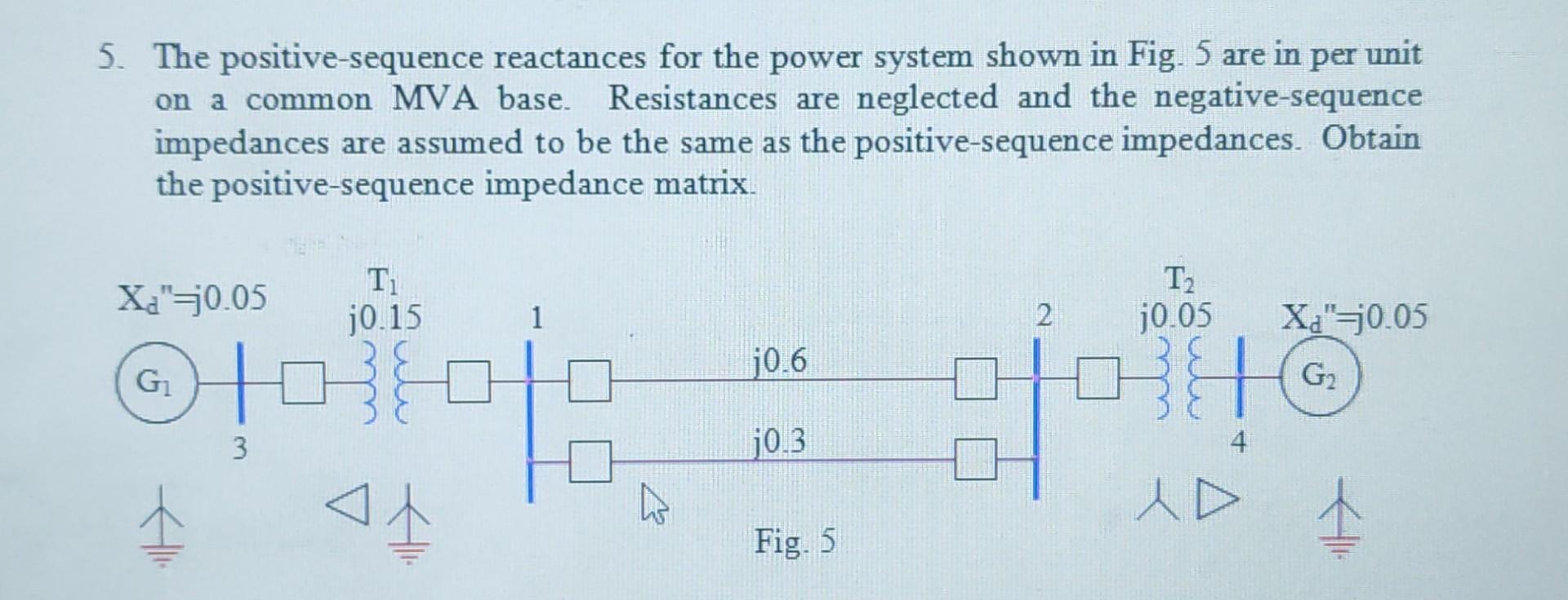 Solved 5. The positive-sequence reactances for the power | Chegg.com