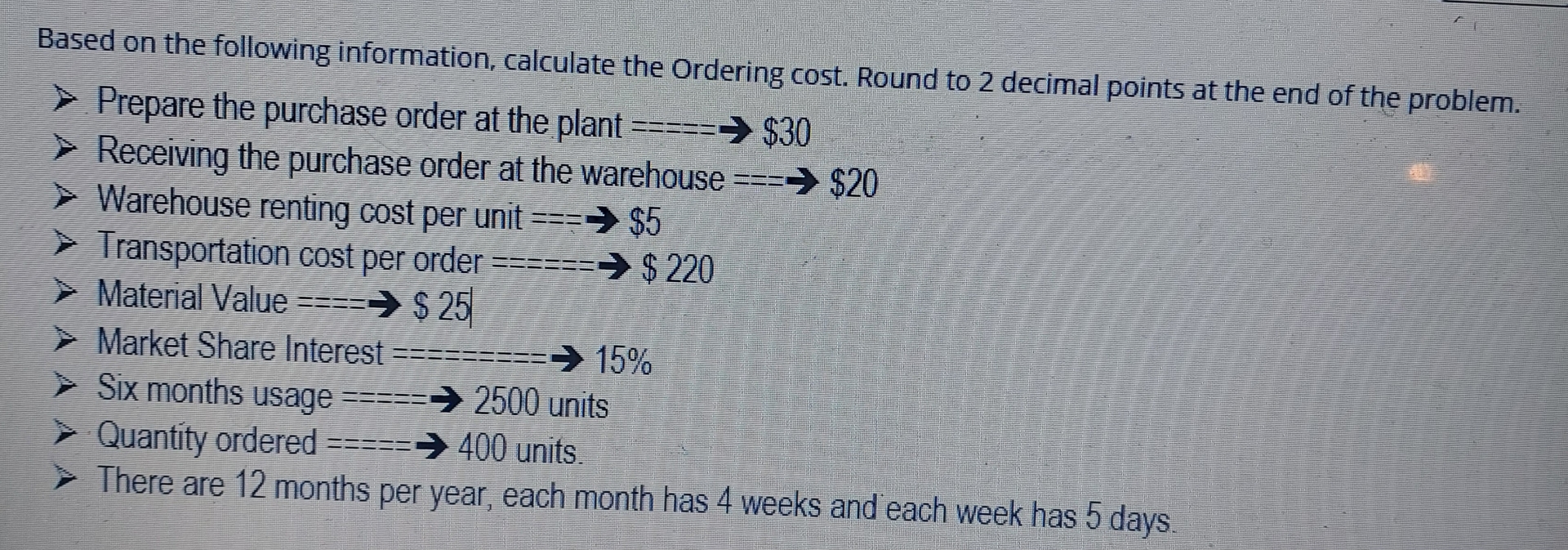 Solved Based on the following information, calculate the | Chegg.com