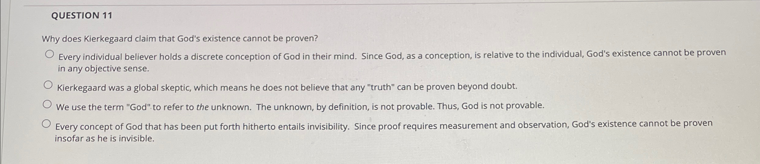 Solved QUESTION 11Why does Kierkegaard claim that God's | Chegg.com