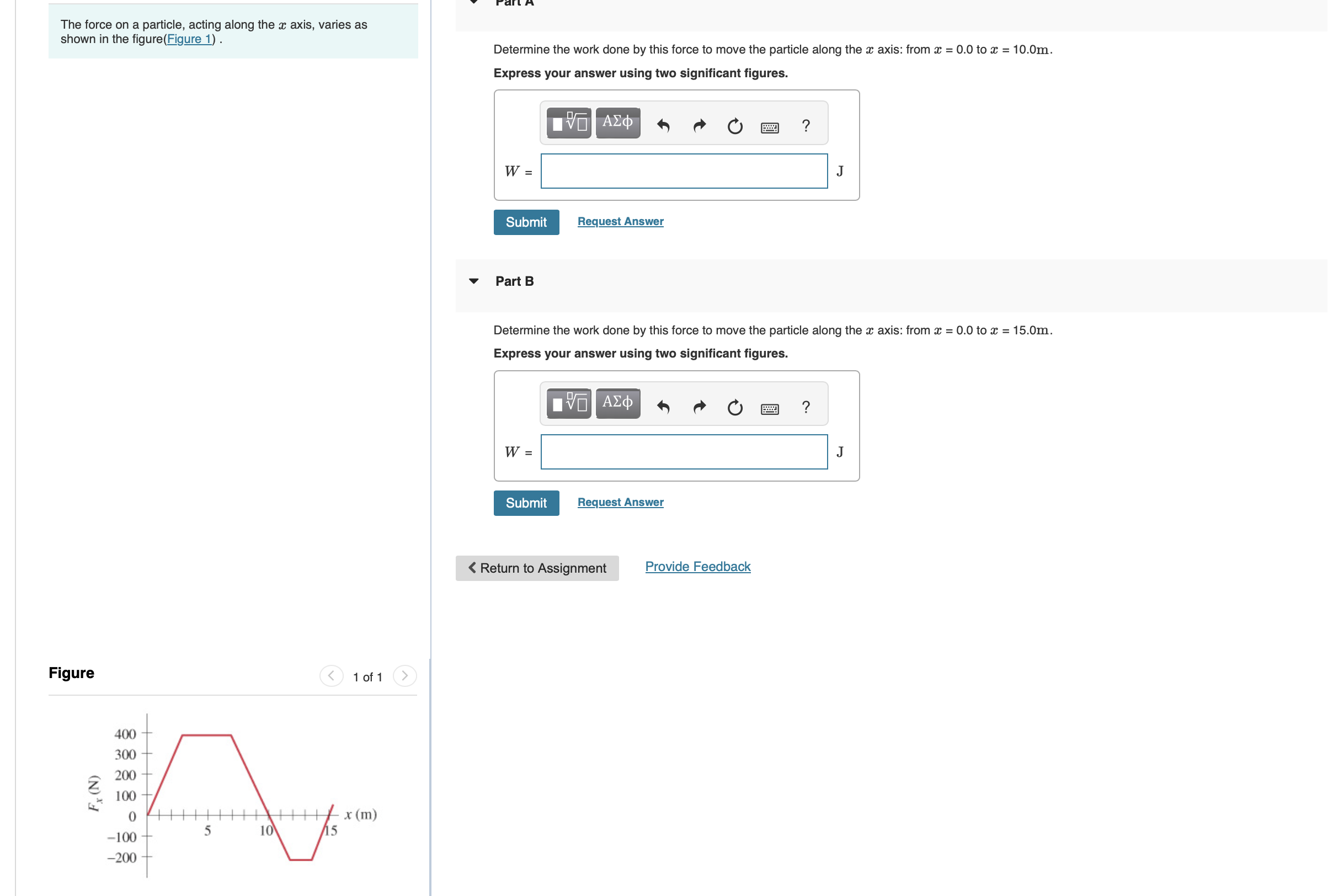 Solved The force on a particle, acting along the x ﻿axis, | Chegg.com
