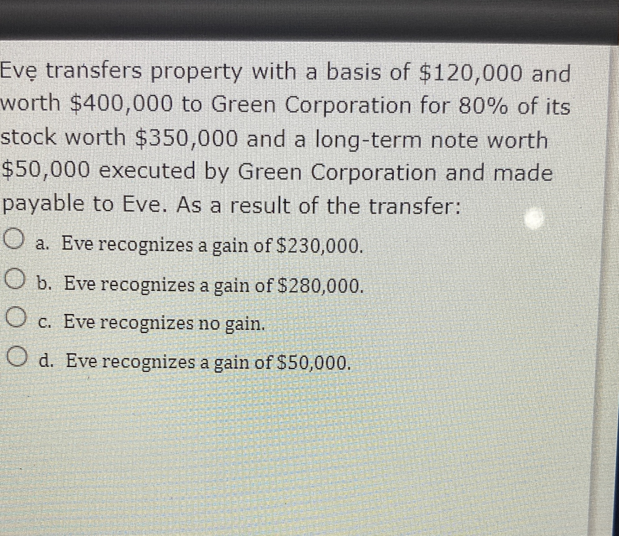 Solved Eve transfers property with a basis of $120,000 ﻿and | Chegg.com