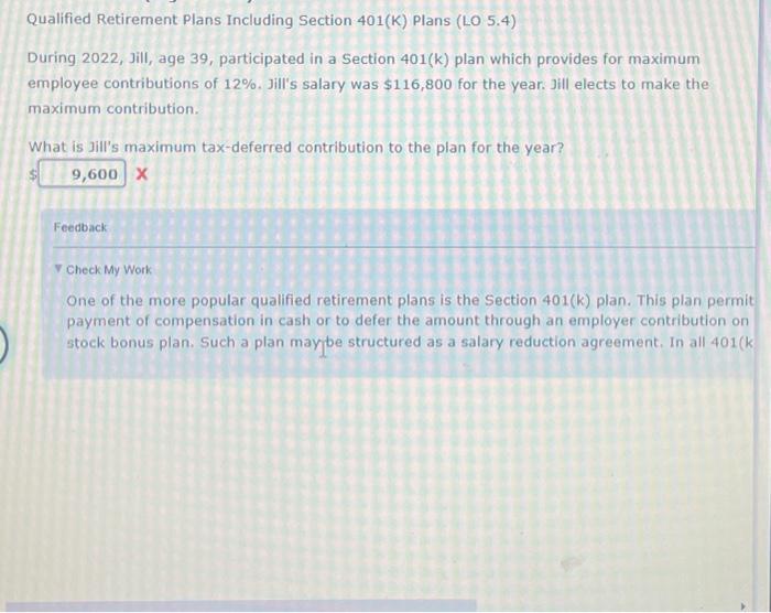 Solved Qualified Retirement Plans Including Section 401( K) | Chegg.com