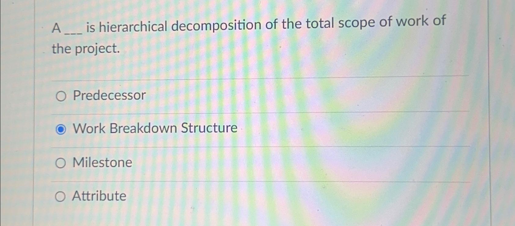 Solved A is hierarchical decomposition of the total scope of | Chegg.com