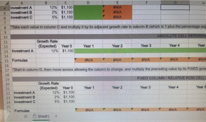 In the given spreadsheet, three investments are | Chegg.com
