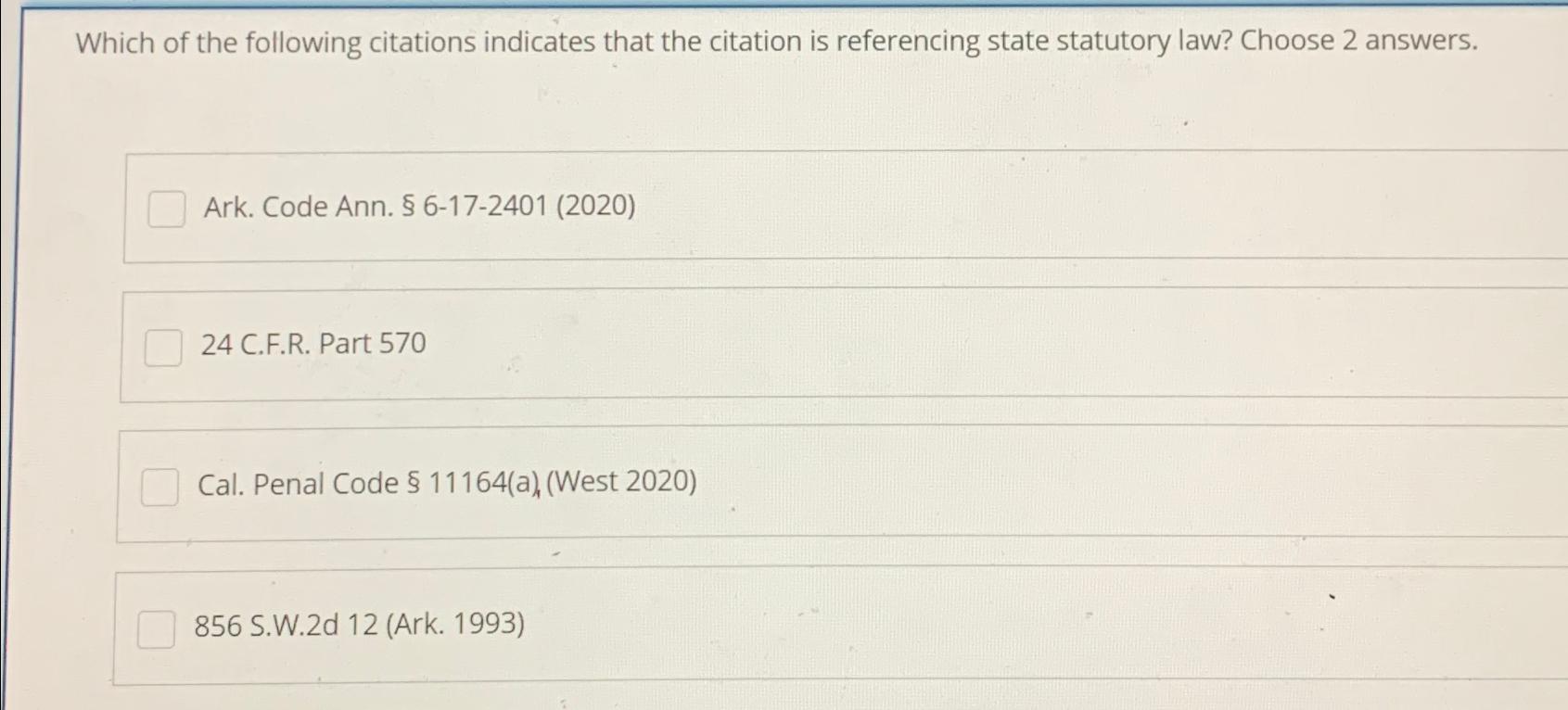 Solved Which of the following citations indicates that the | Chegg.com