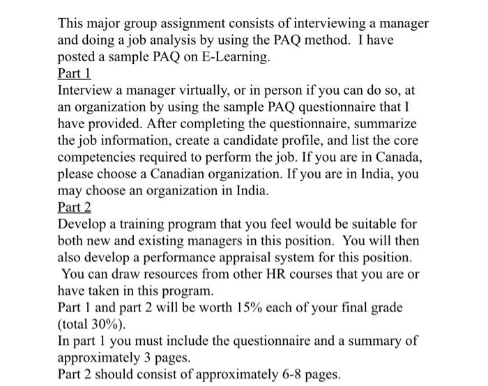 This major group assignment consists of interviewing | Chegg.com
