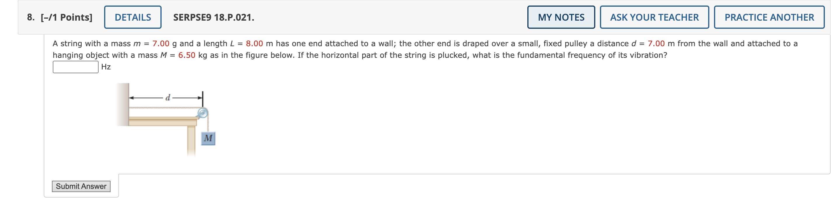 Solved A string with a mass m=7.00g ﻿and a length L=8.00m | Chegg.com
