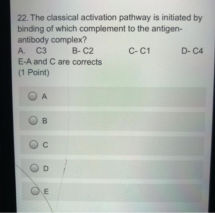 Solved 22. The classical activation pathway is initiated by | Chegg.com