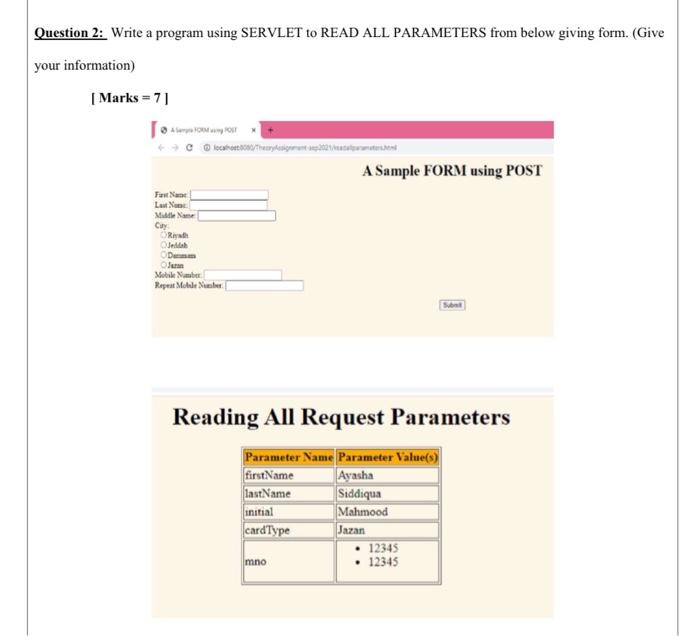 Question 2: Write a program using SERVLET to READ ALL | Chegg.com