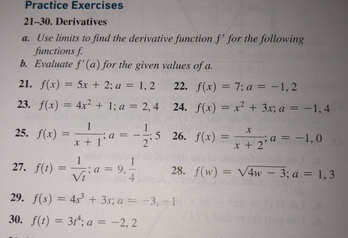 Solved Practice Exercises 21-30. Derivatives a. Use limits | Chegg.com