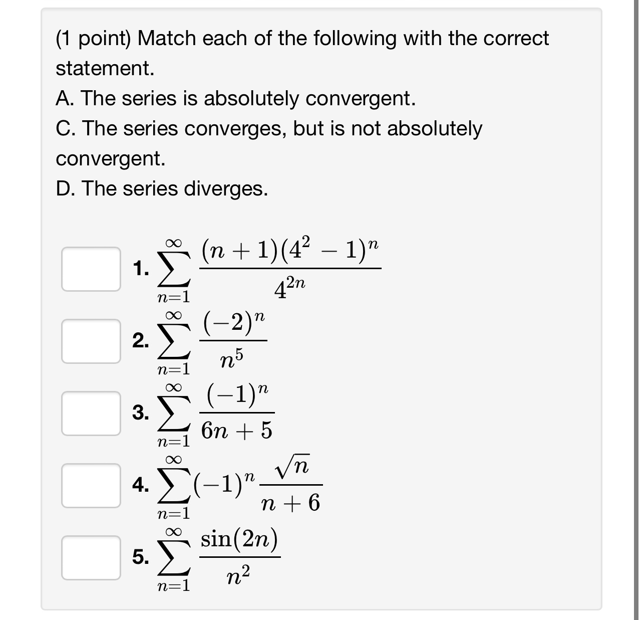 Solved (1 ﻿point) ﻿Match each of the following with the | Chegg.com