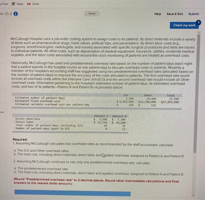 Solved uTube 9 Maps M Gmail rk Ch 2 Saved Help Save & Exit | Chegg.com