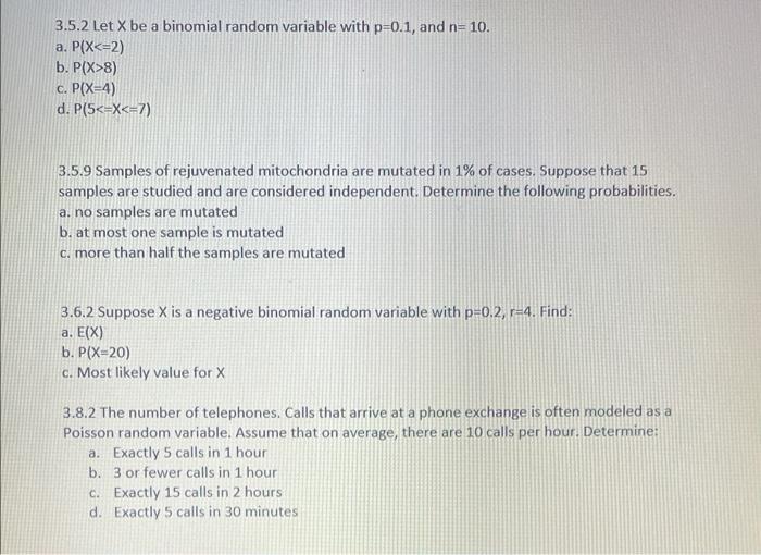 Solved 3.5.2 Let X be a binomial random variable with p=0.1, | Chegg.com