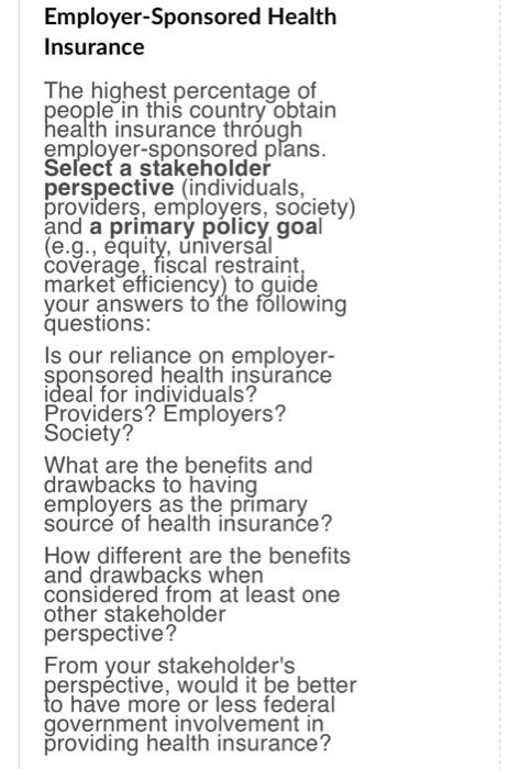 Solved Employer-Sponsored Health Insurance The highest | Chegg.com