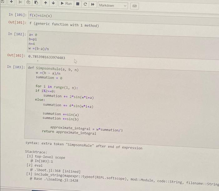 Solved How can I fix this simpson method error on my jupyter | Chegg.com