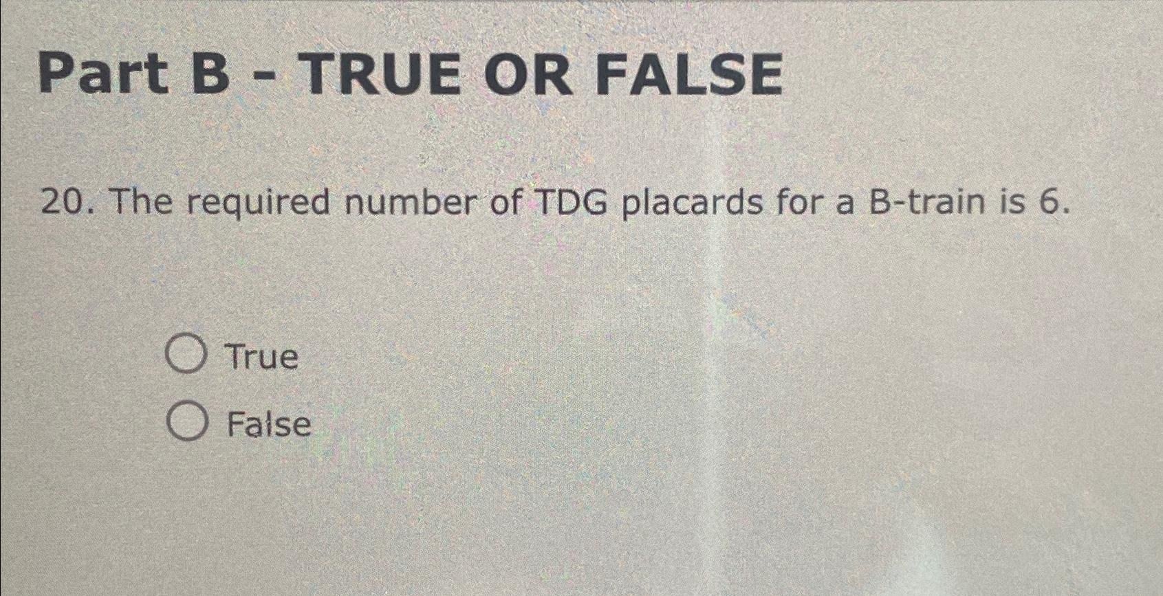 Solved Part B - ﻿TRUE OR FALSE20. ﻿The required number of | Chegg.com