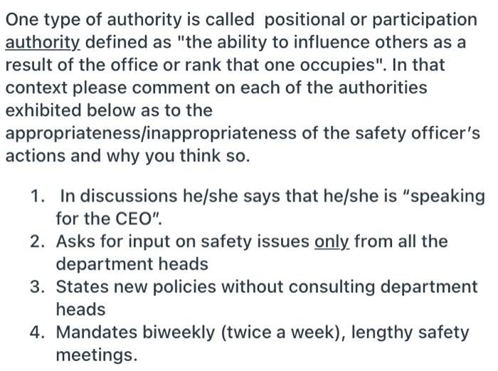 Solved One type of authority is called positional or | Chegg.com