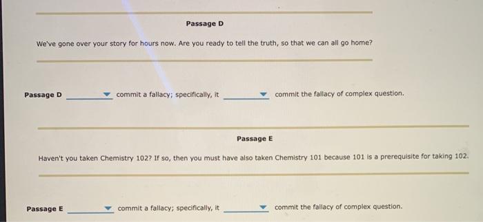Complex Questions Fallacy Answer each blank with Does | Chegg.com