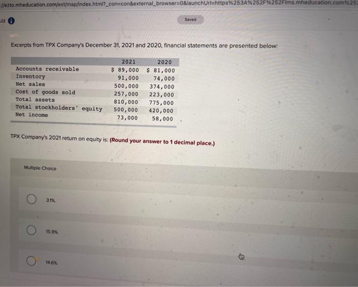 Solved Excerpts from TPX Company's December 31, 2021 and | Chegg.com