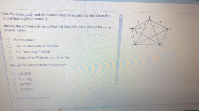 Solved Use the given graph and the nearest-neighbor | Chegg.com