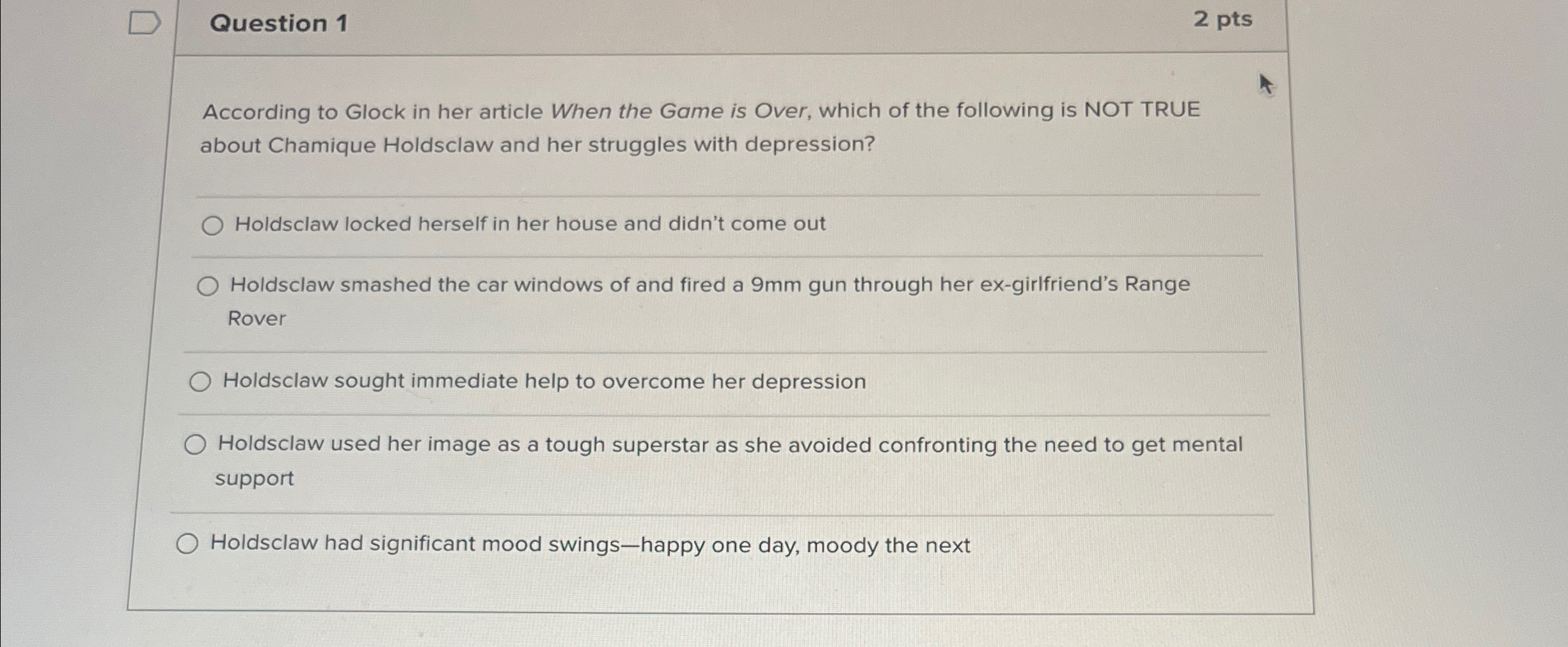 Solved Question 12 ﻿ptsAccording to Glock in her article | Chegg.com