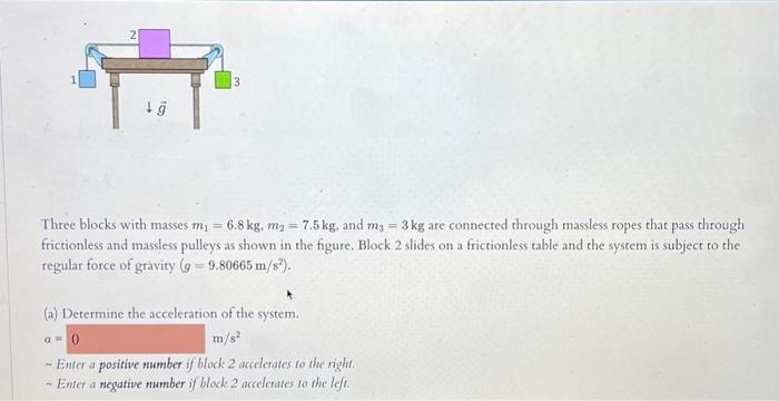 Solved Three blocks with masses m1=6.8 kg,m2=7.5 kg, and | Chegg.com
