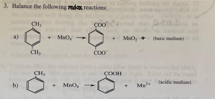 Solved 3. Balance the following redox reactions: a) MnO2+ | Chegg.com