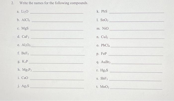 Solved 2. Write the names for the following compounds. a. | Chegg.com
