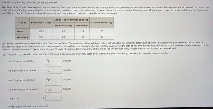 Solved Alinear programming computer package is needed The | Chegg.com