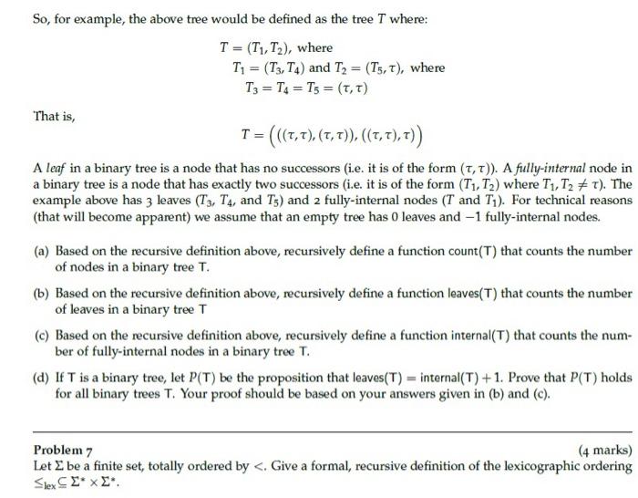 Solved Problem 6 (20 marks) A binary tree is a data | Chegg.com