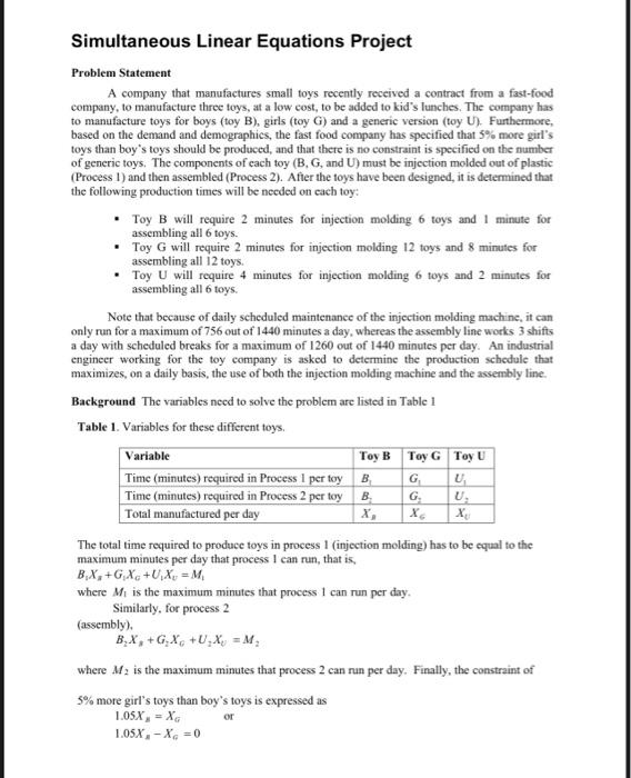 Solved Simultaneous Linear Equations Project Problem | Chegg.com