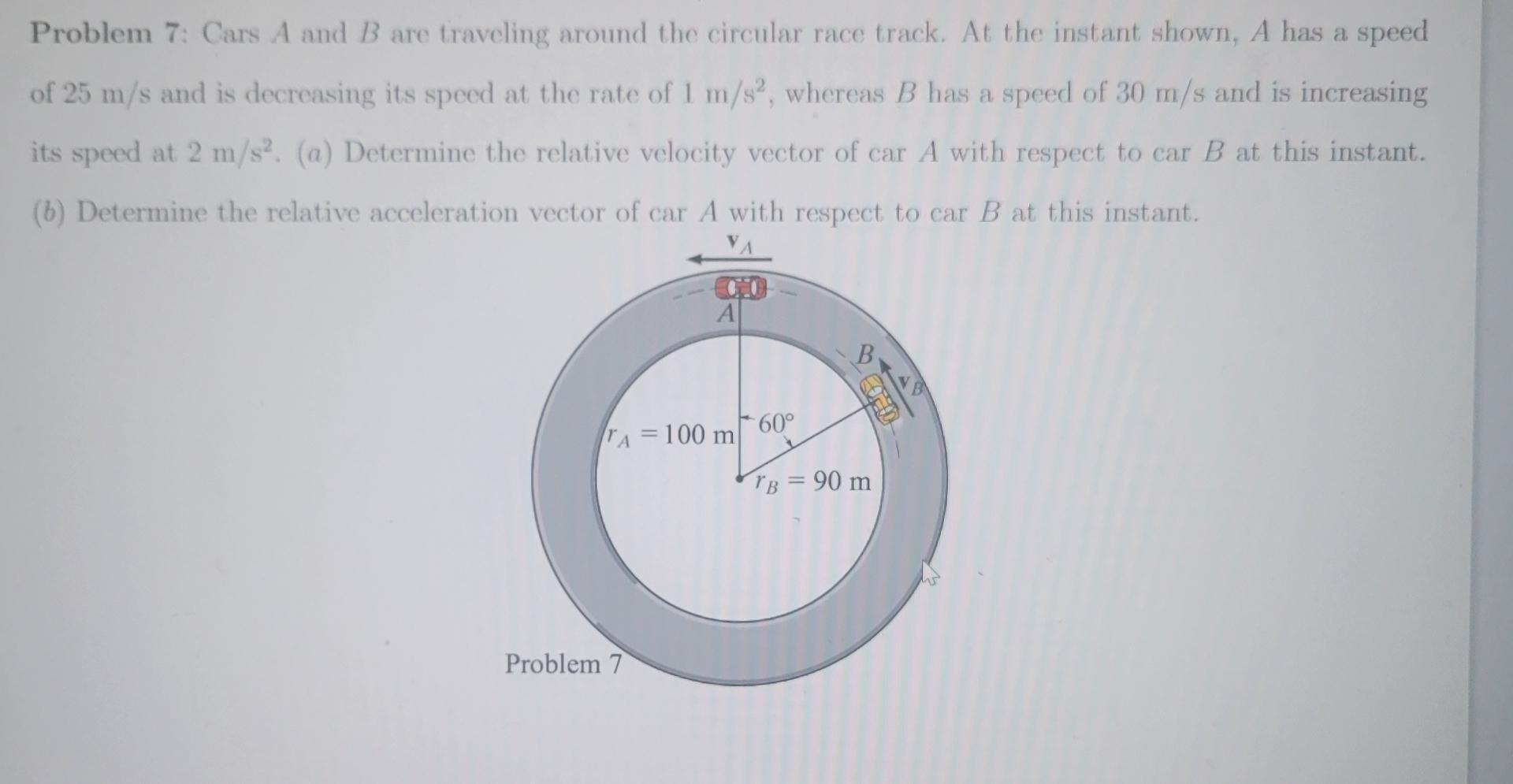 Solved Problem 7: Cars A and B ﻿are traveling around the | Chegg.com